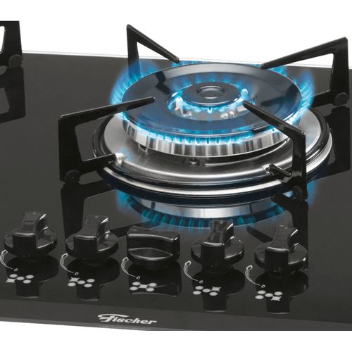 Fogão Cooktop 5 Bocas Mesa De Vidro Tripla Chama