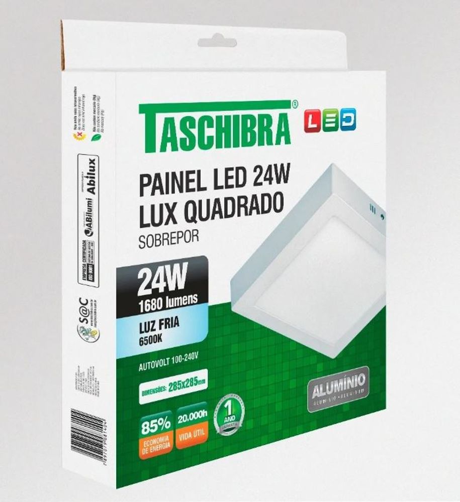 Painel Led Sobrepor Quadrado Lux 24W 6500K Branco