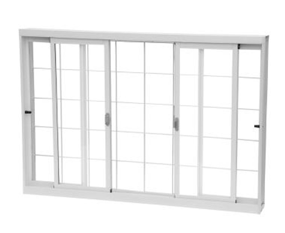 Janela de Correr Ideal Quadriculada 4 Folhas 120X100X12 com Grade Branca