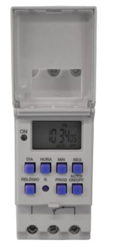 Timer Digital Trilho DIN 16A 1SEG 40PRG Bivolt