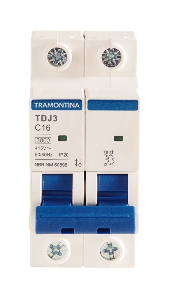 Disjuntor TDJ3 Bipolar DIN 16A Curva C 3kA