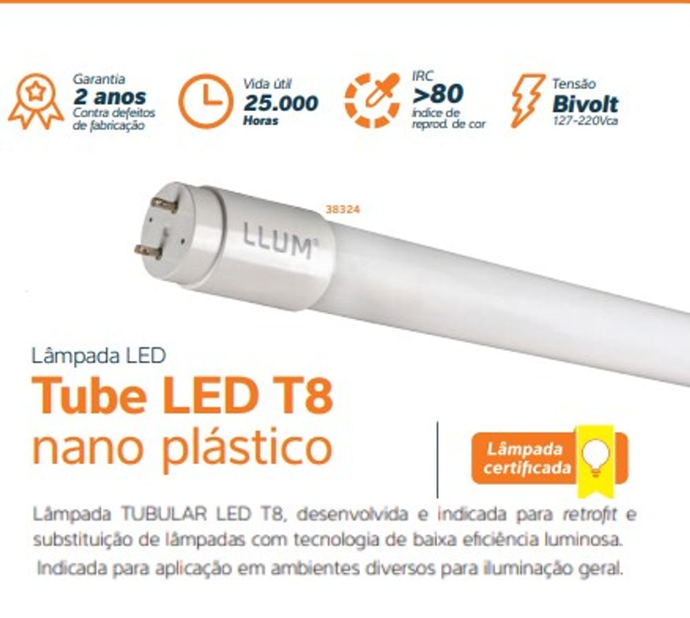 Lâmpada Tubolar LED 9w 810LM Bivolt 60cm branco frio (6500K) LLum