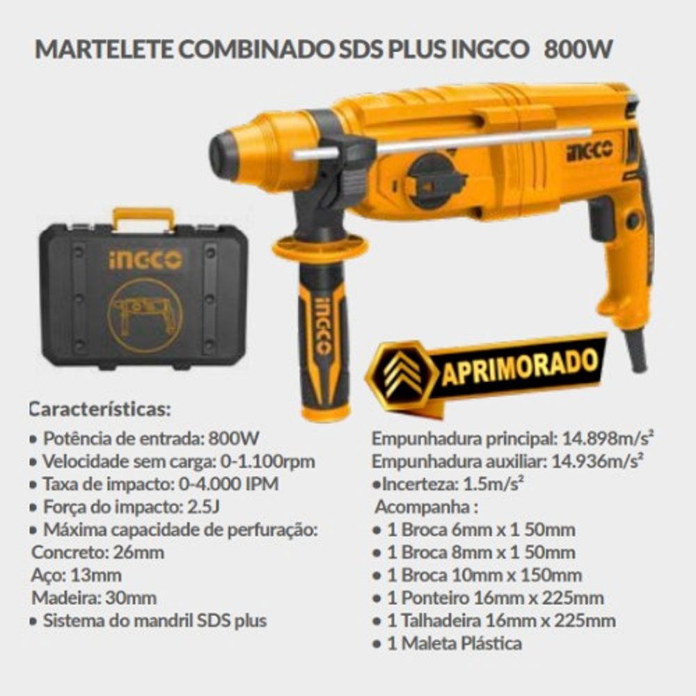 Martelete Combinado SDS Plus 800W 110V INGCO URGH9028-9