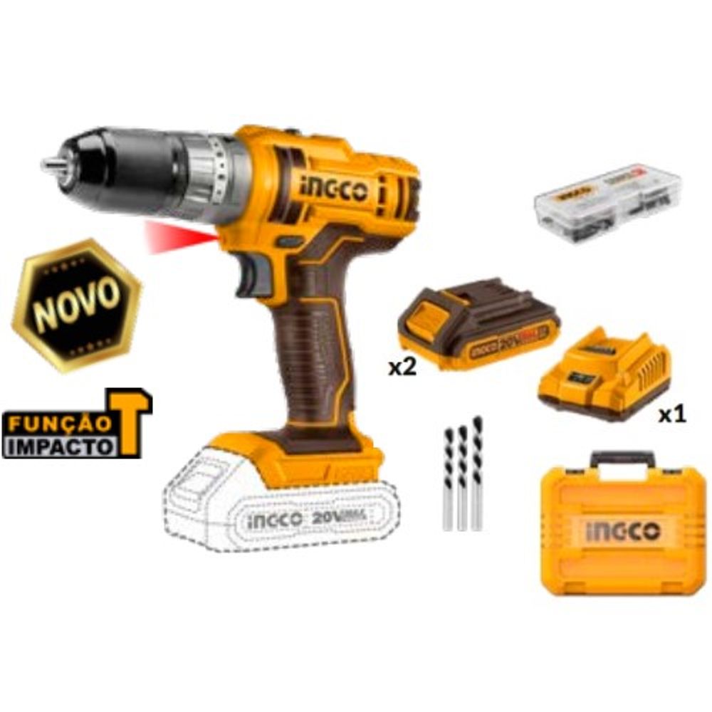 Furadeira e Parafusadeira de Impacto 3/8 Com 2 Bateria 20V 2.0AH Linha ...