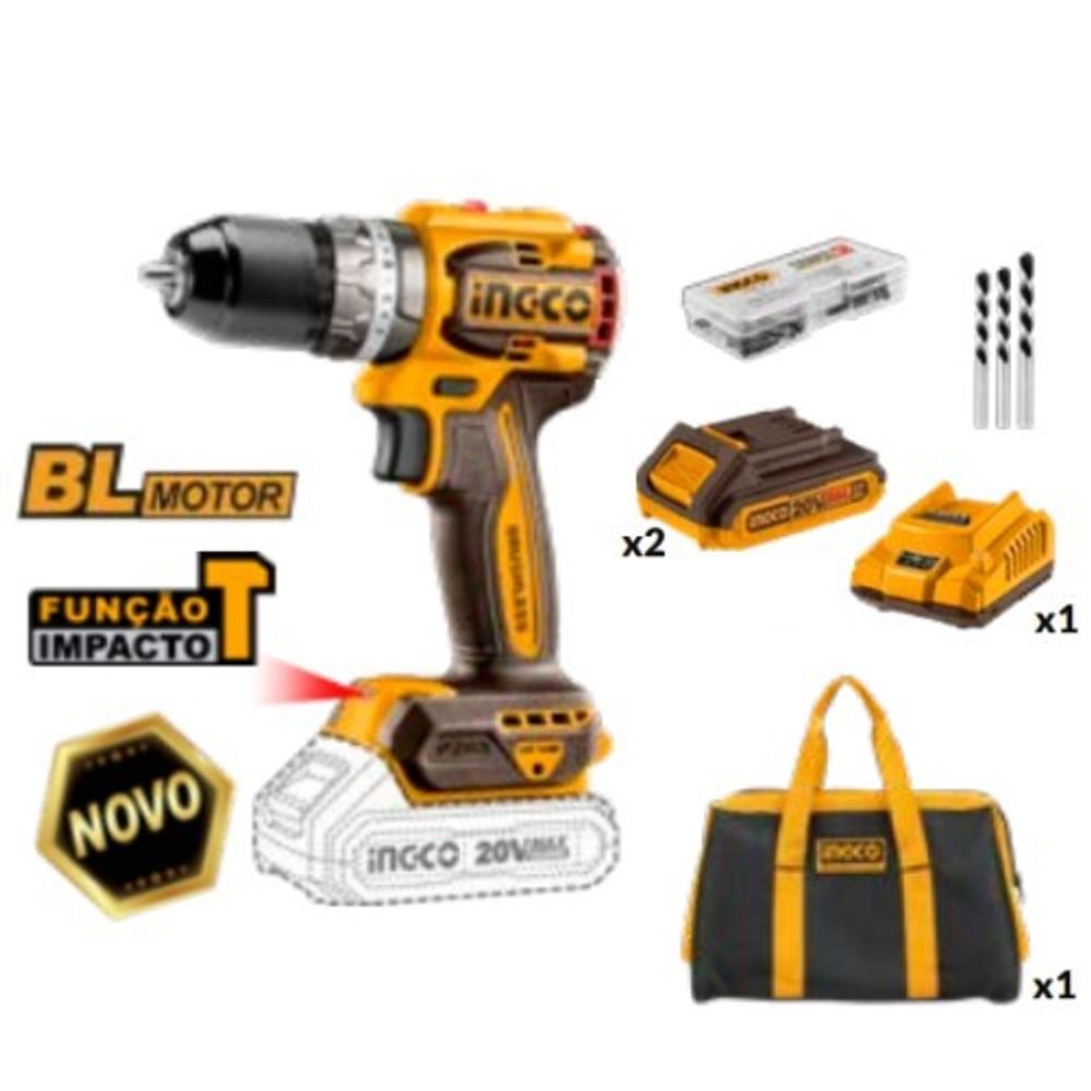 Furadeira e Parafusadeira de Impacto 3/8 Com 2 Bateria 20V 2.0AH Linha ...