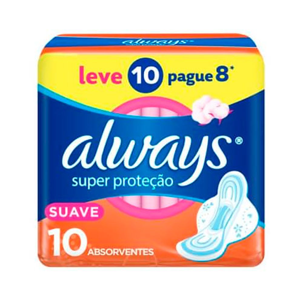 Absorvente Always Básico Cobertura Suave com Abas Leve 10 Pague 8 Unidades
