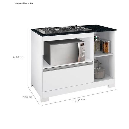 Balcão Para Cooktop NT 3050 1 Porta 1 Gaveta Branco/Granito - Notável