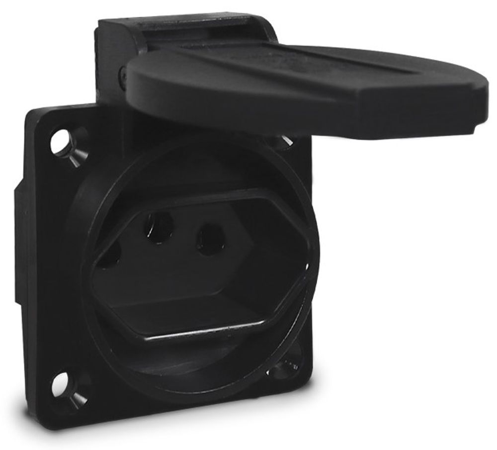 Tomada de Embutir 2P+T 20A Preta Com Tampa